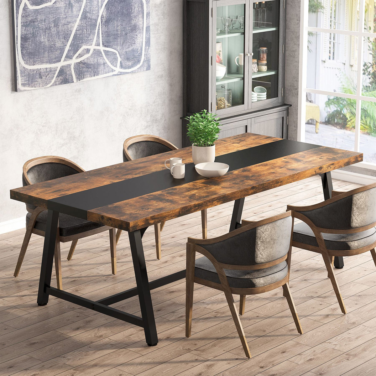 8 Person Dining Table, 70.87" Rectangular Kitchen Table-Tribesigns
