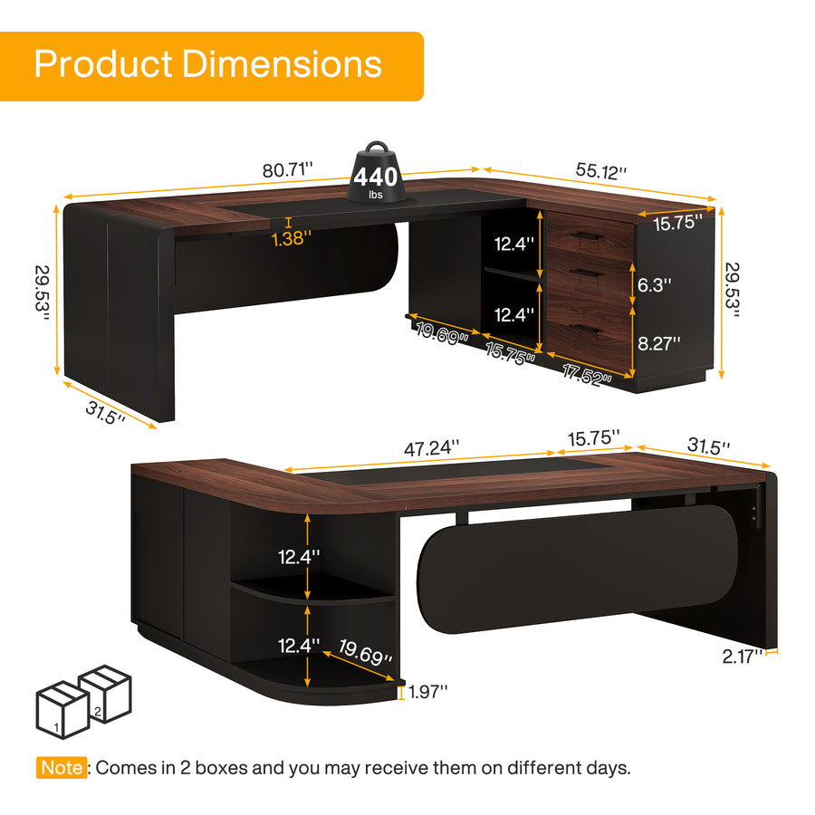 80 Inch Desk, L Shape Executive Desk With Drawers-Tribesigns