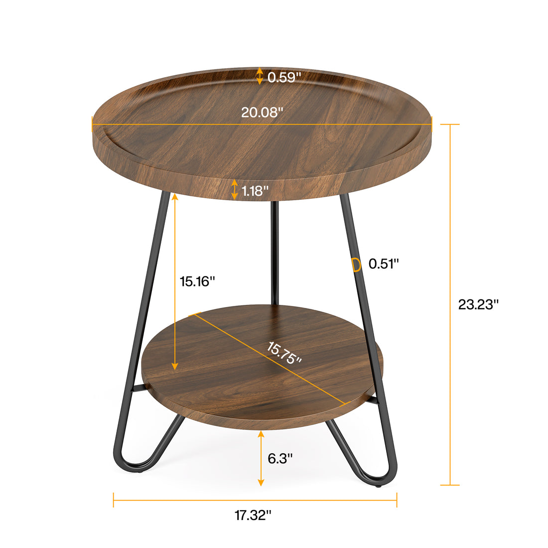 Tribesigns End Table, 2-Tier Round Side Table with Metal Legs-Tribesigns