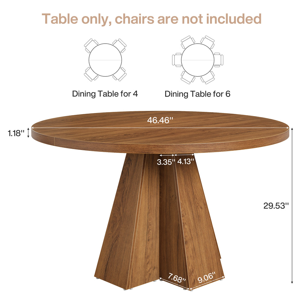 Round Dining Table for 4, Circle Kitchen Table with Pedestal Base ...