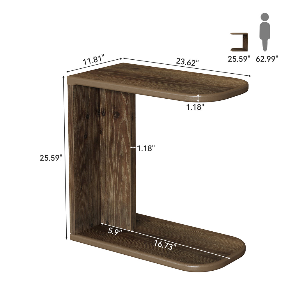 Solid Wood End Table, C-Shaped Sofa Side Table for Living Room-Tribesigns