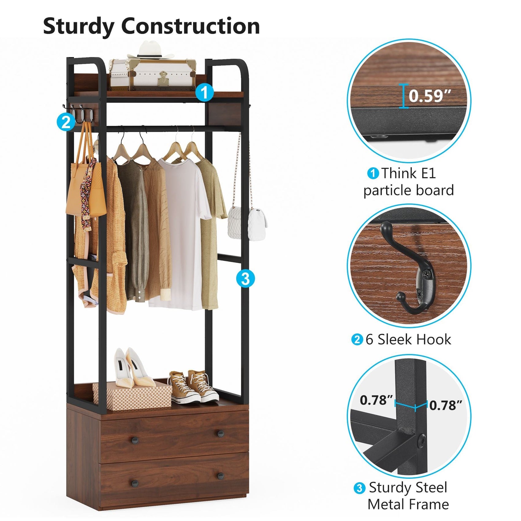 Freestanding Closet Rack, Stand Alone Closet with Drawers-Tribesigns