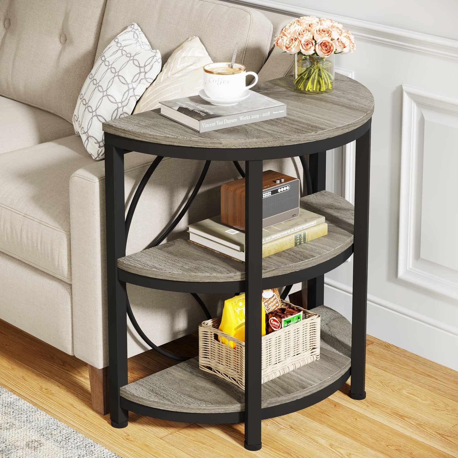 Tribesigns Half-Round End Table 3-Tier Narrow Side Table-Tribesigns