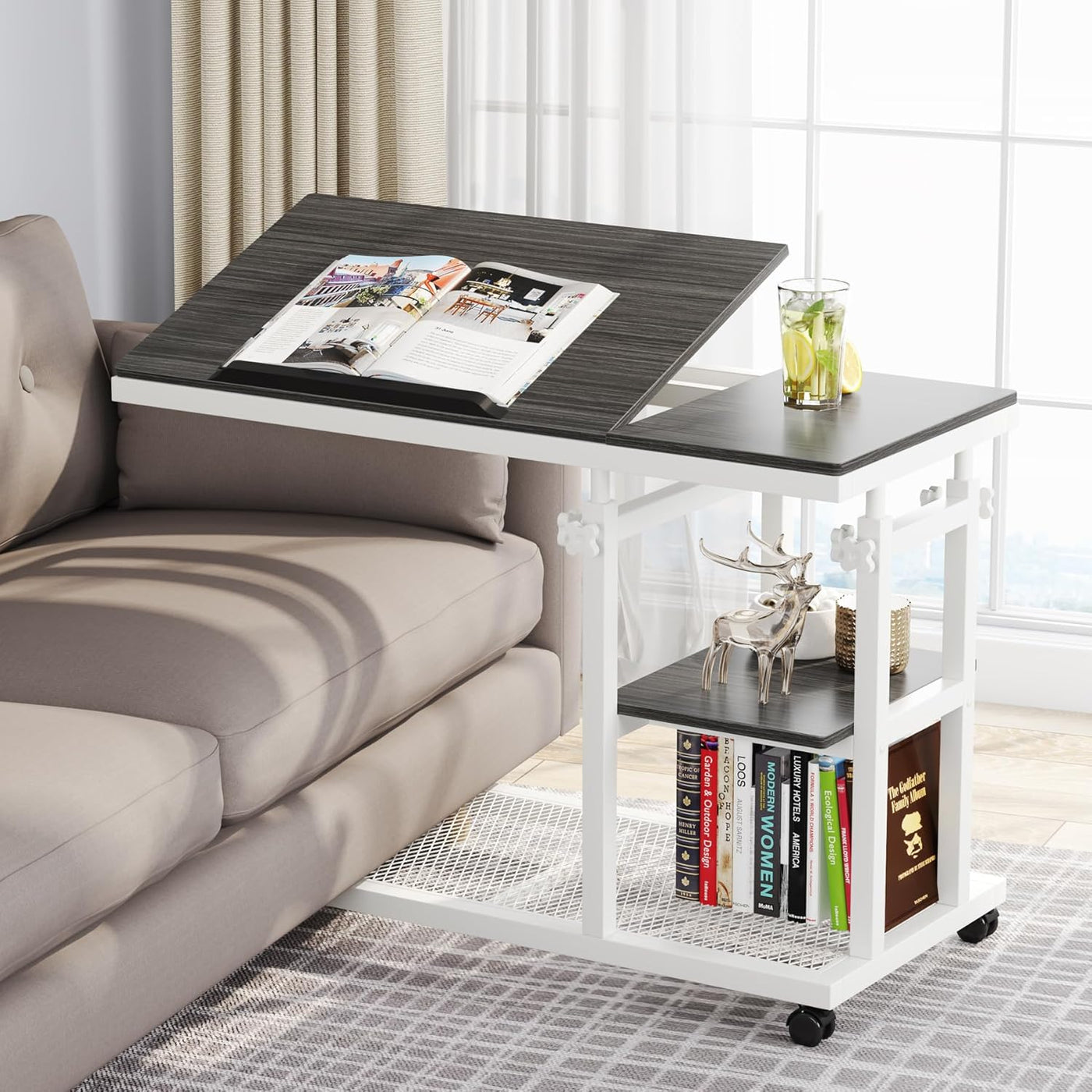Tribesigns C Table, Mobile Sofa Side Table with Tiltable Drawing Board