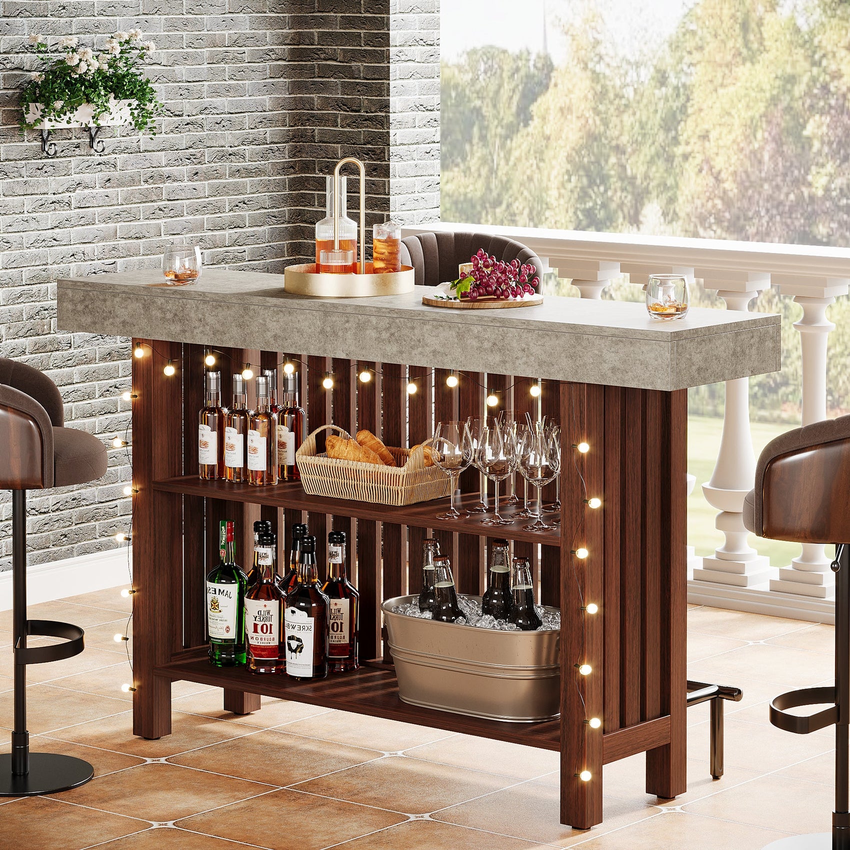 Tribesigns Home Bar Unit, Modern 2-Tier Bar Table with Footrest-Tribesigns