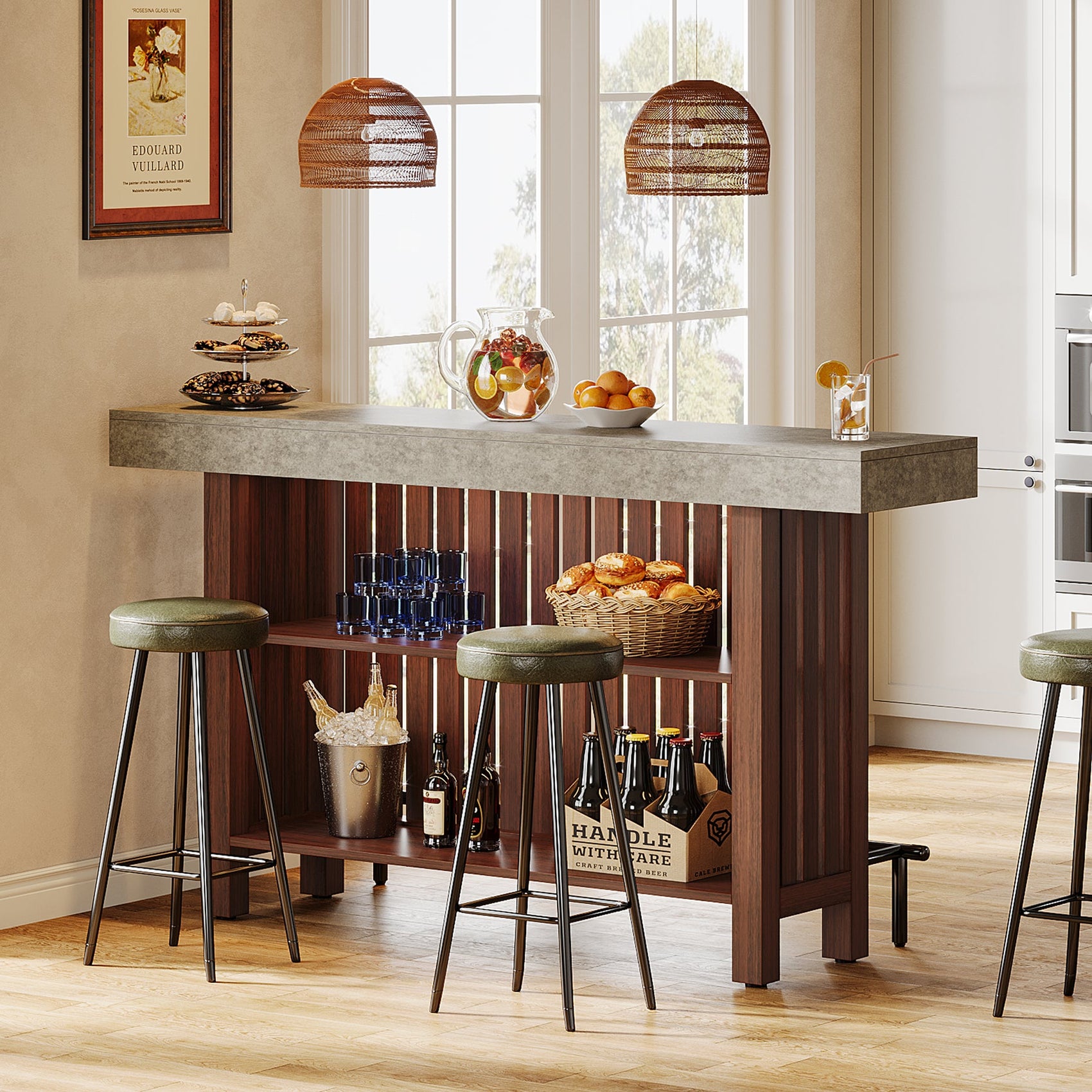 Tribesigns Home Bar Unit, Modern 2-Tier Bar Table with Footrest-Tribesigns