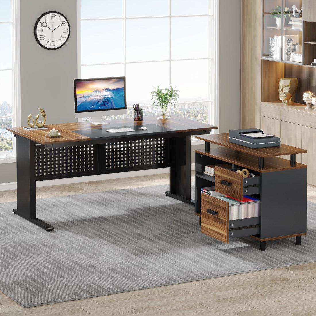Tribesigns L-Shaped Desk 63" Computer Executive Desk with File Cabinet ...