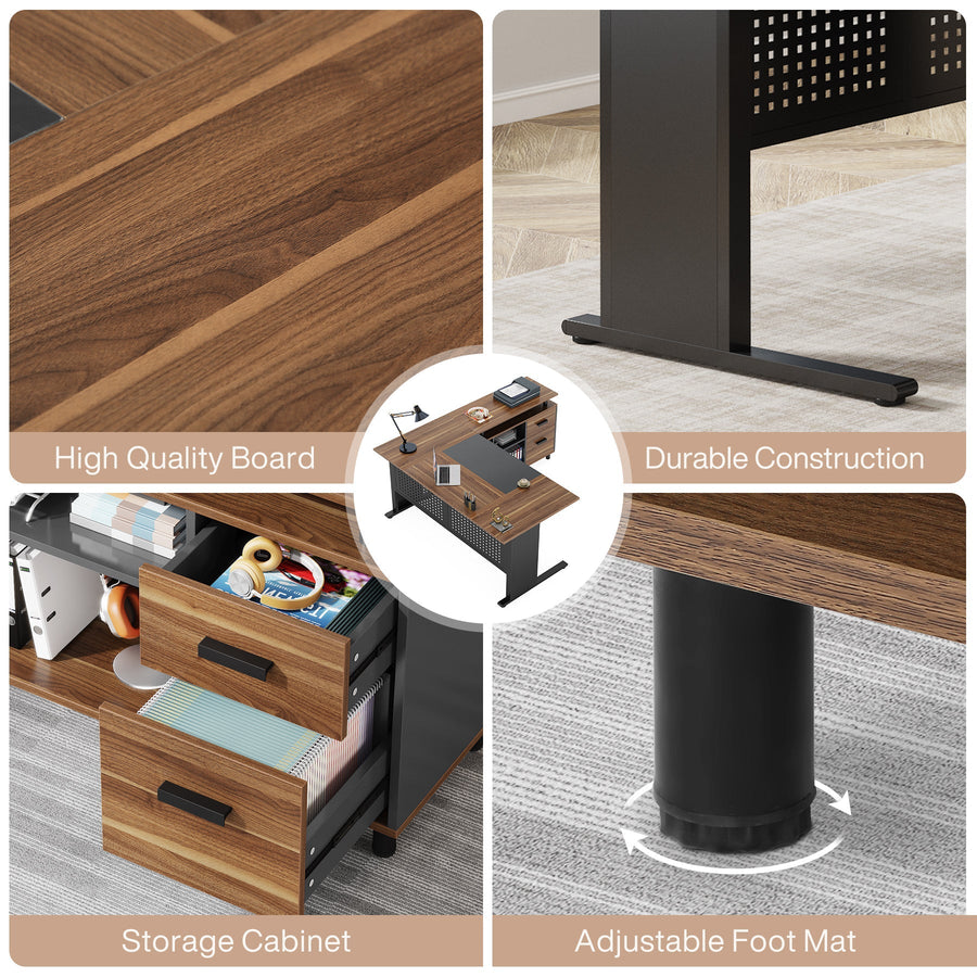 Tribesigns L-Shaped Desk 63" Computer Executive Desk with File Cabinet ...