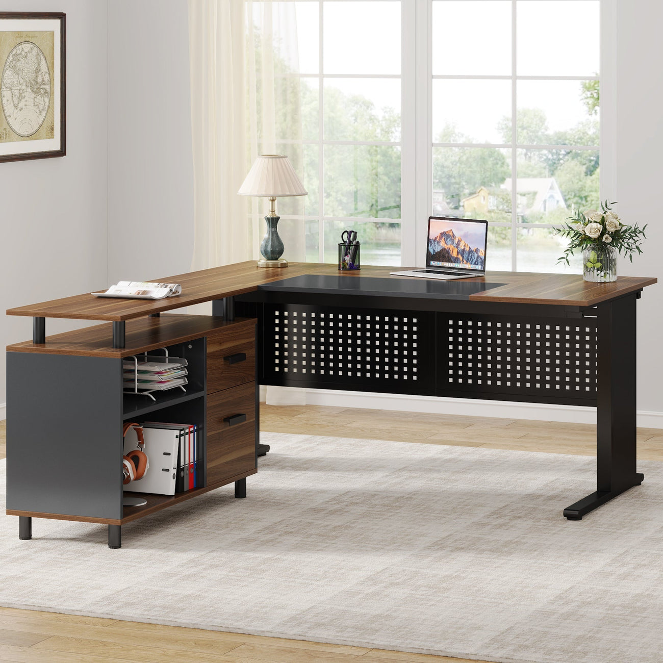 Tribesigns L-Shaped Desk 63" Computer Executive Desk with File Cabinet ...