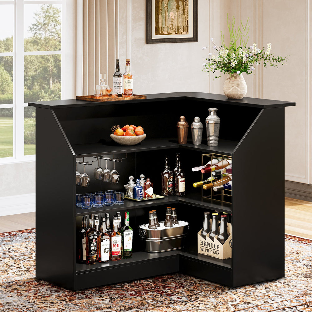 Tribesigns L-Shaped Bar Table, 4-Tier Bar Cabinet Reception Desk-Tribesigns
