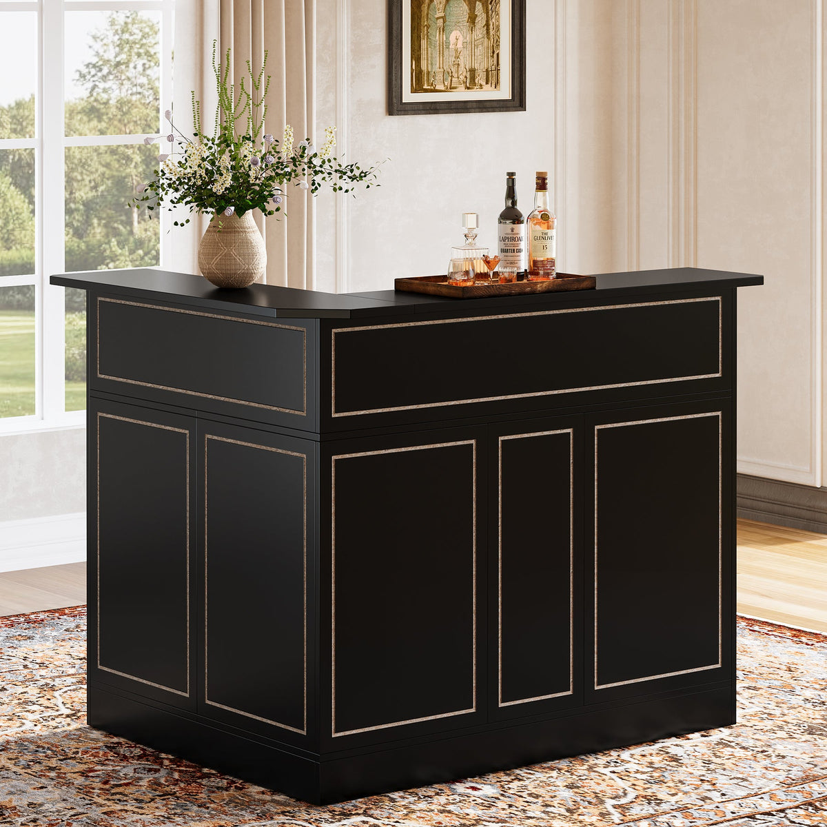 Tribesigns L-Shaped Bar Table, 4-Tier Bar Cabinet Reception Desk