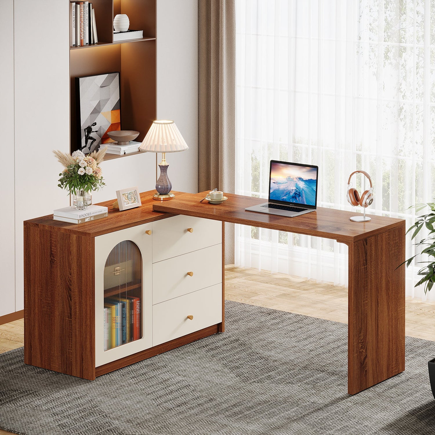 Tribesigns L-Shaped Computer Desk, Corner Office Desk with Cabinet ...