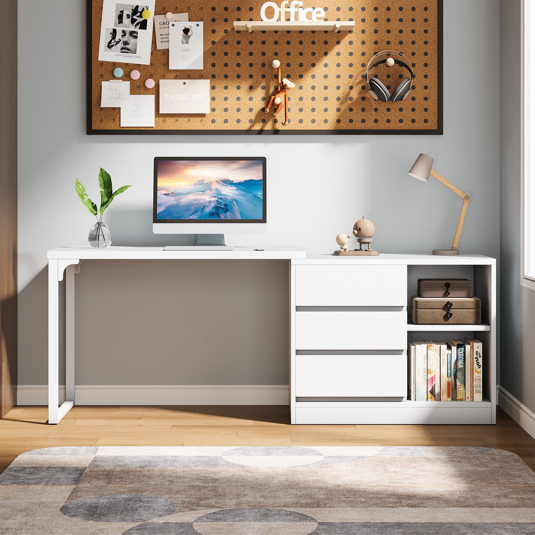 Tribesigns L-Shaped Computer Desk, Reversible Corner Desk With Cabinet
