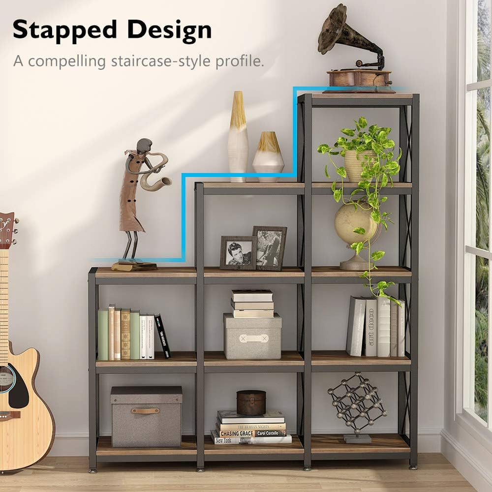 Tribesigns L-Shaped Ladder 9 Cubes Bookshelf, 12 Shelves Industrial ...