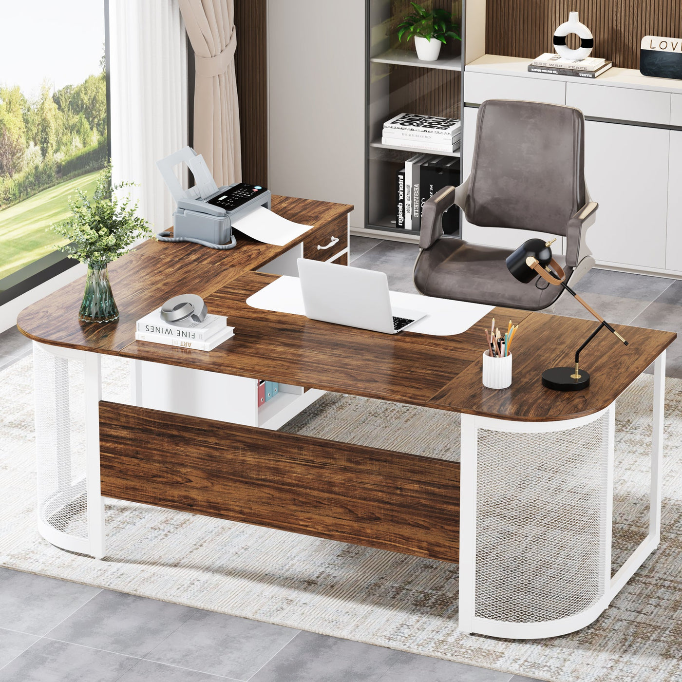 Tribesigns L-Shaped Desk, 63" Executive Desk with 31" Cabinet