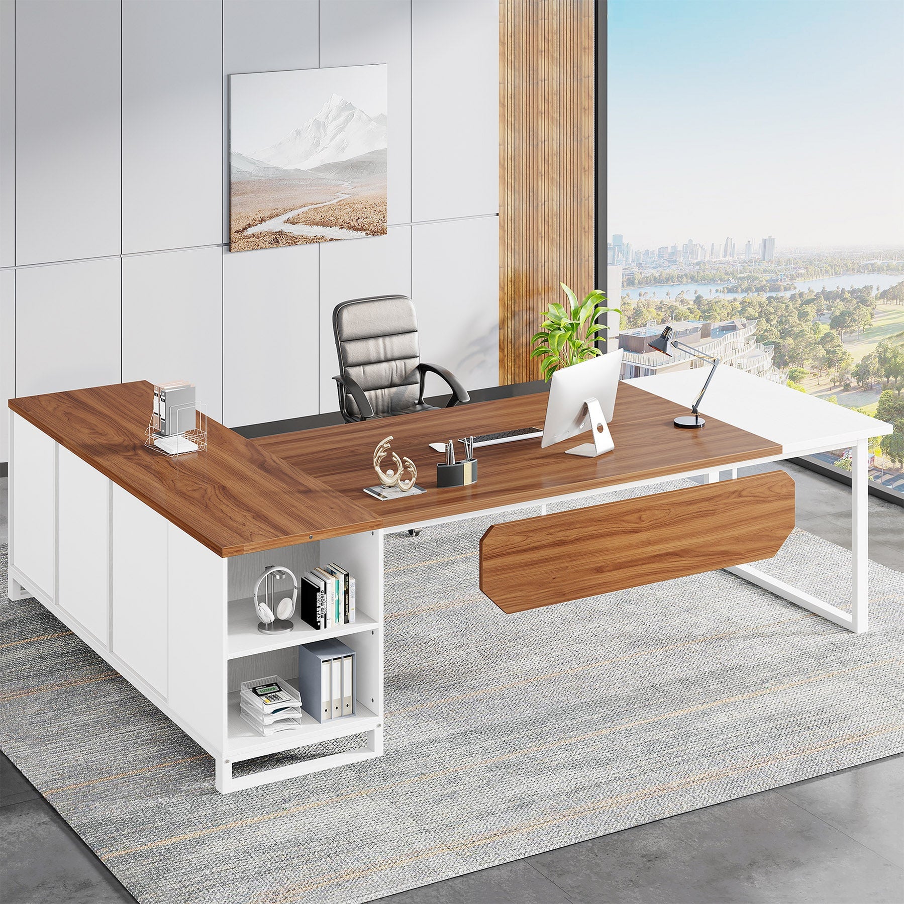 Tribesigns 86.6'' L-Shaped Executive Desk with 55" File Cabinet