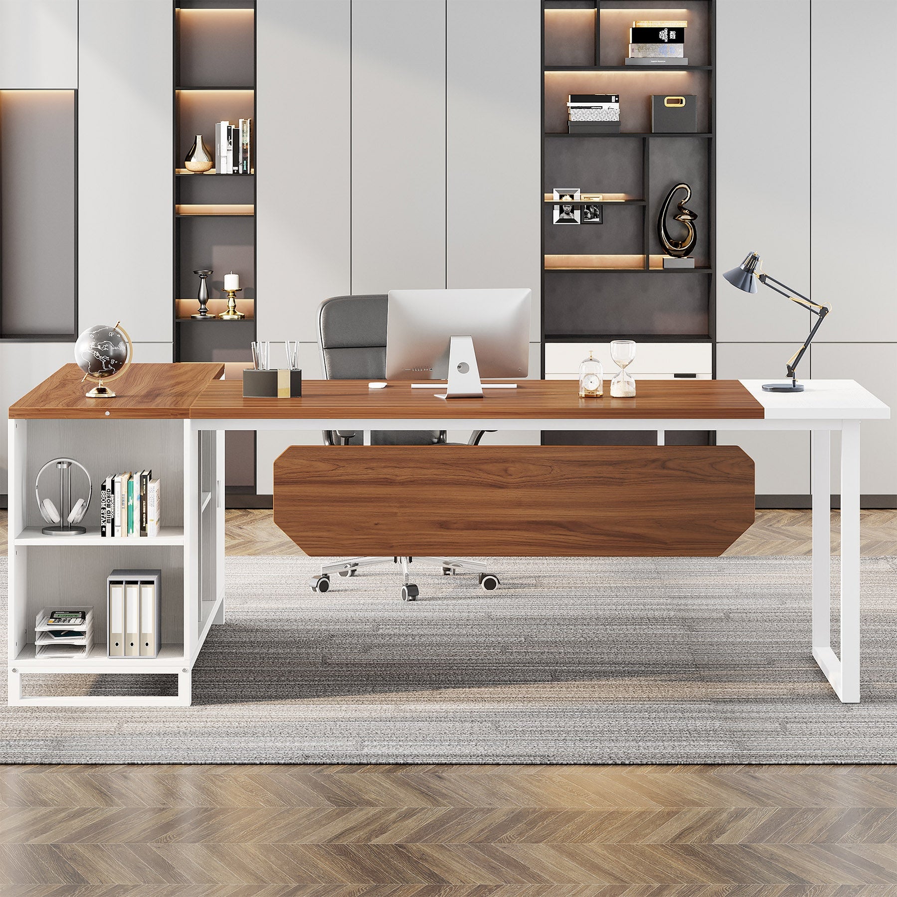 Tribesigns 86.6'' L-Shaped Executive Desk with 55" File Cabinet