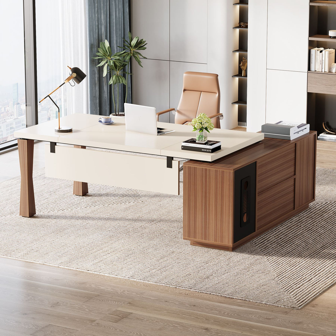 Tribesigns Large L-Shaped Desk, 71-Inch Executive Desk with Cabinet