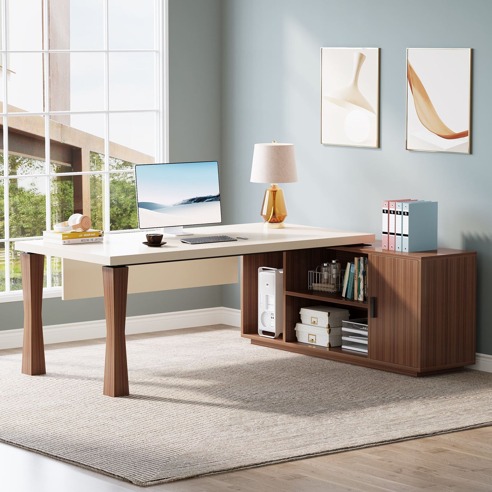 Tribesigns Large L-Shaped Desk, 71-Inch Executive Desk with Cabinet ...