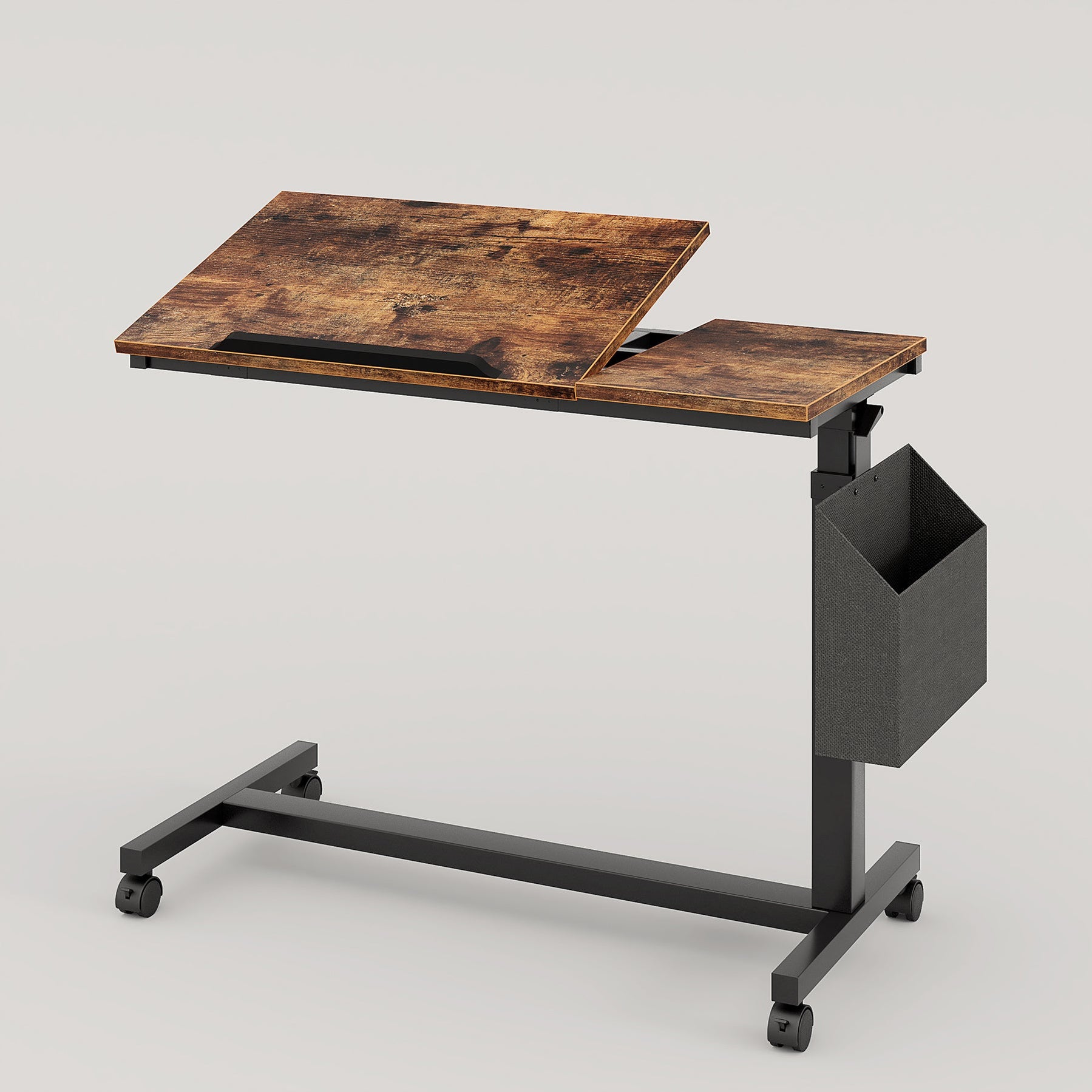 Tribesigns C Table, Height Adjustable Sofa End Table with Wheels