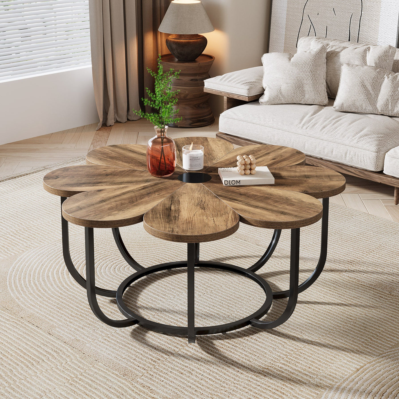 Tribesigns Modern Coffee Table, Flower-Shaped Center Table