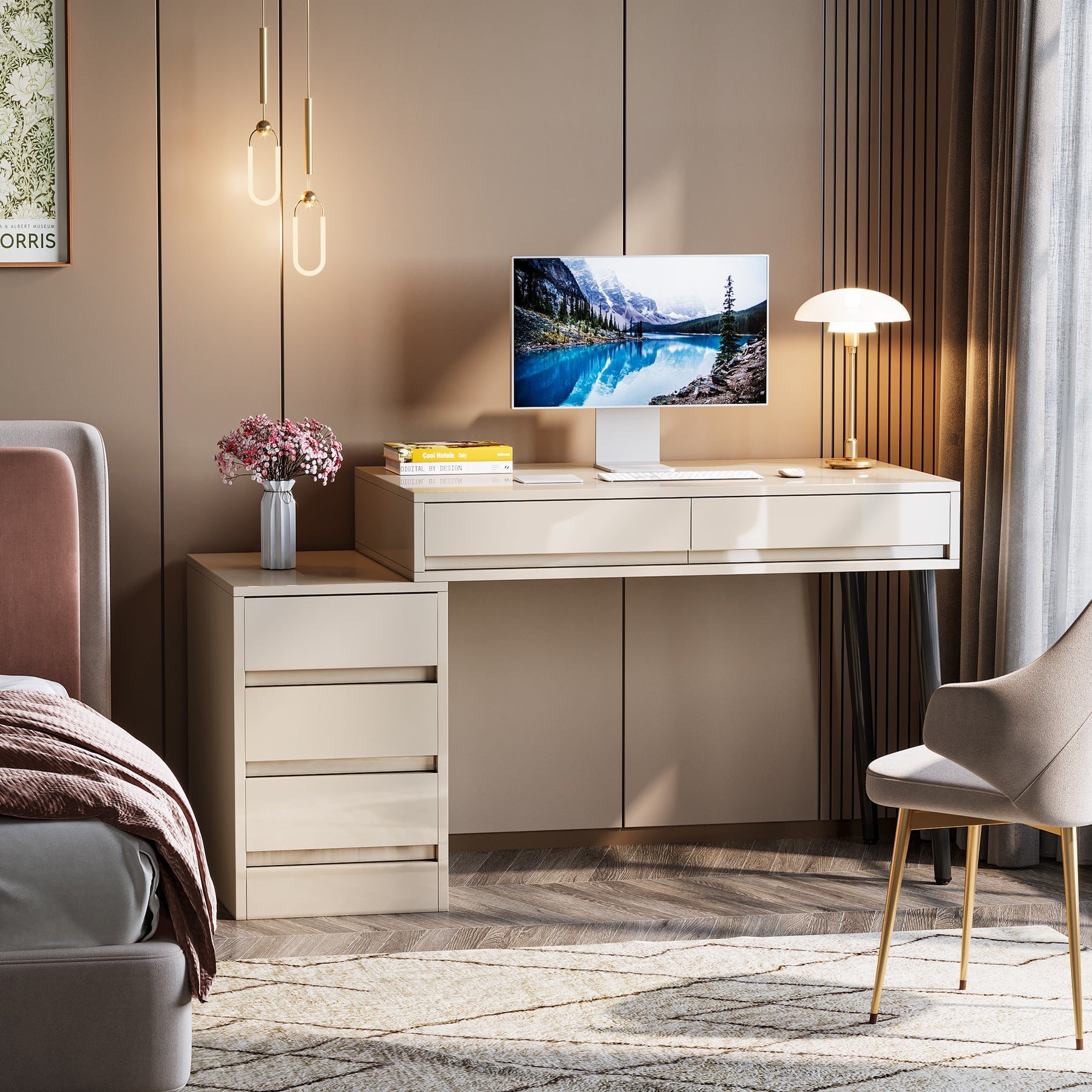 Tribesigns Modern Computer Desk Writing Table with 5 Storage Drawers