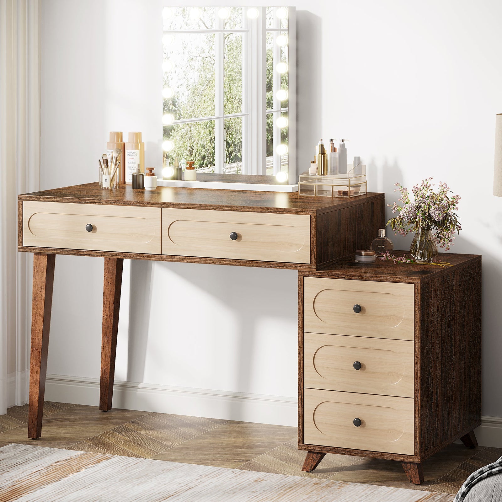 Tribesigns Modern Makeup Vanity Table, Dressing Table with 5 Drawers ...