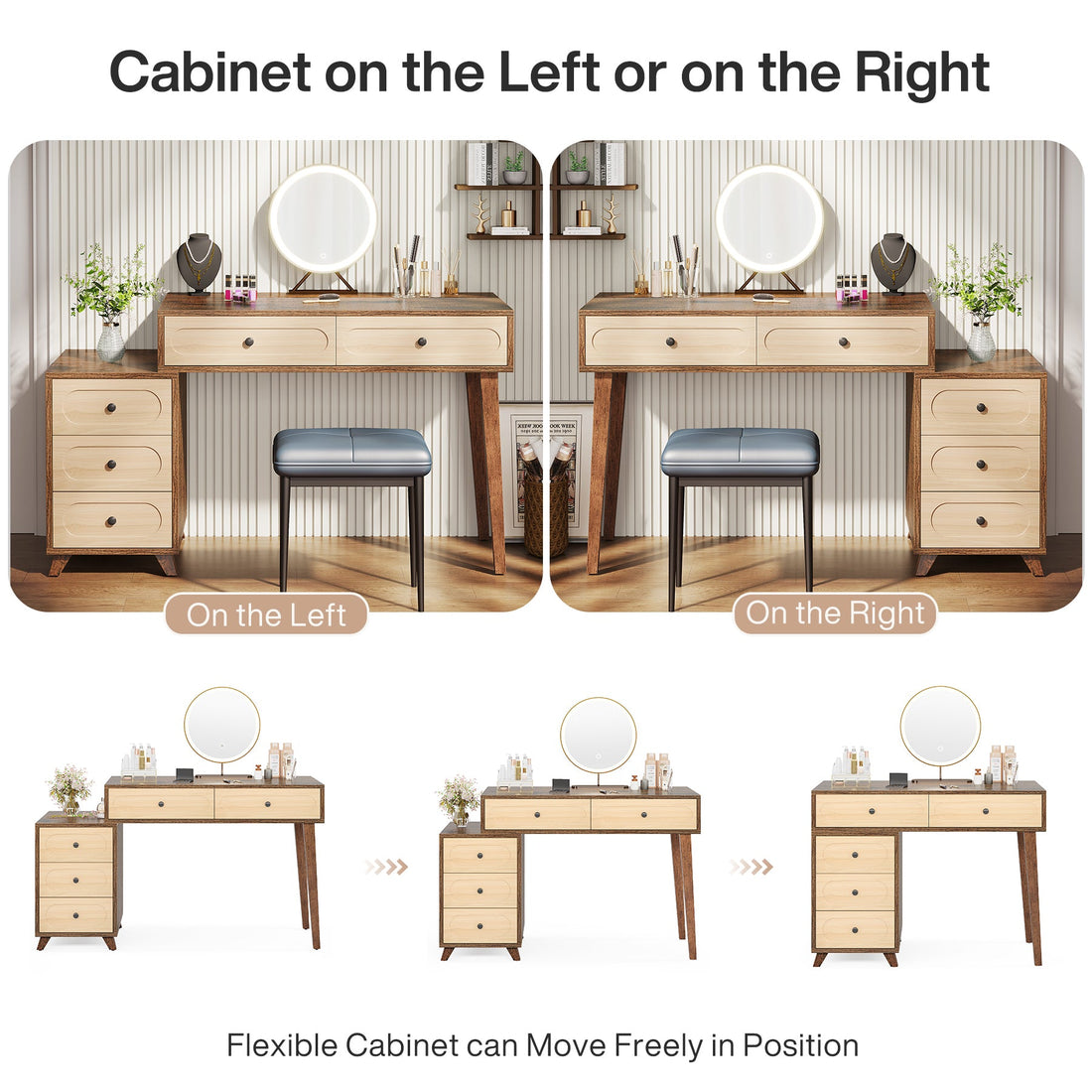 Tribesigns Modern Makeup Vanity Table, Dressing Table with 5 Drawers ...