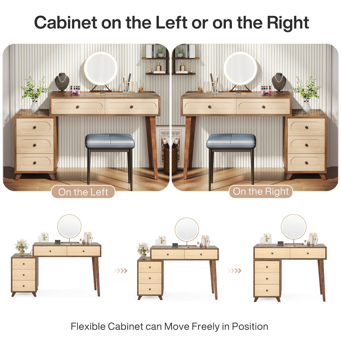 Tribesigns Modern Makeup Vanity Table, Dressing Table with 5 Drawers ...
