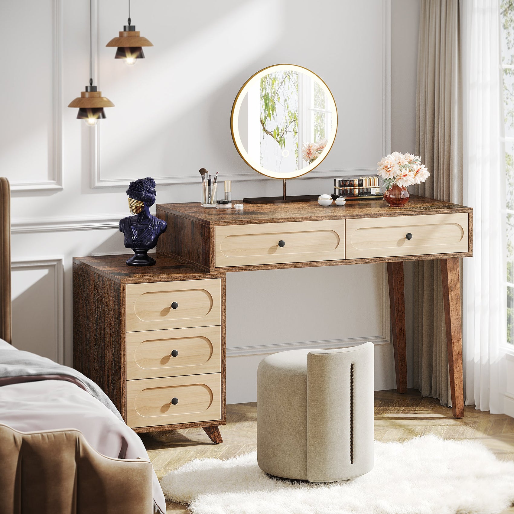 Tribesigns Modern Makeup Vanity Table, Dressing Table with 5 Drawers ...