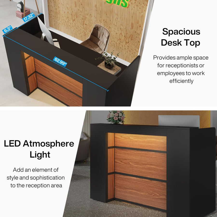 Modern Reception Desk with LED Lights, Front Desk Counter-Tribesigns