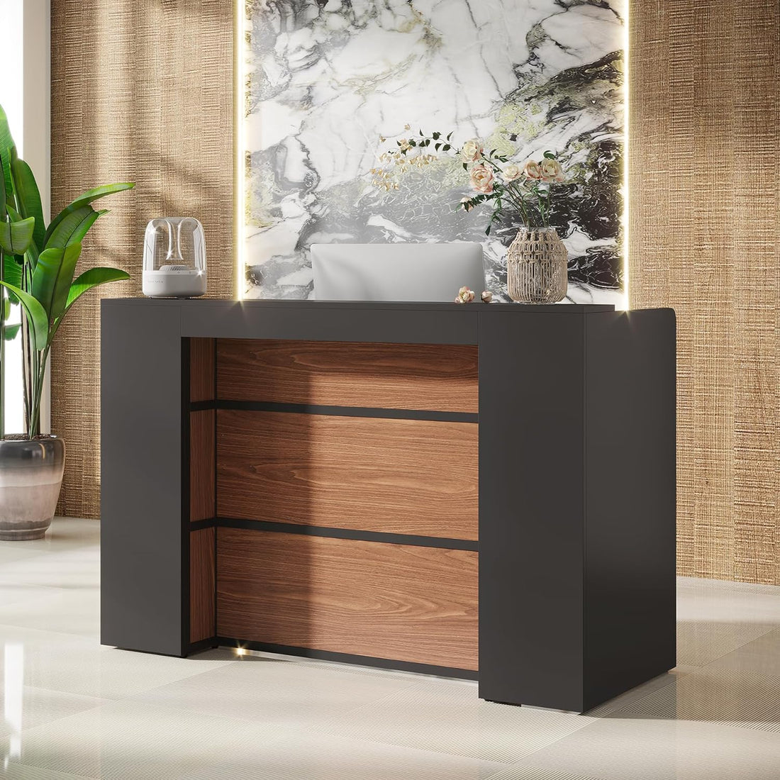 Modern Reception Desk with LED Lights, Front Desk Counter-Tribesigns
