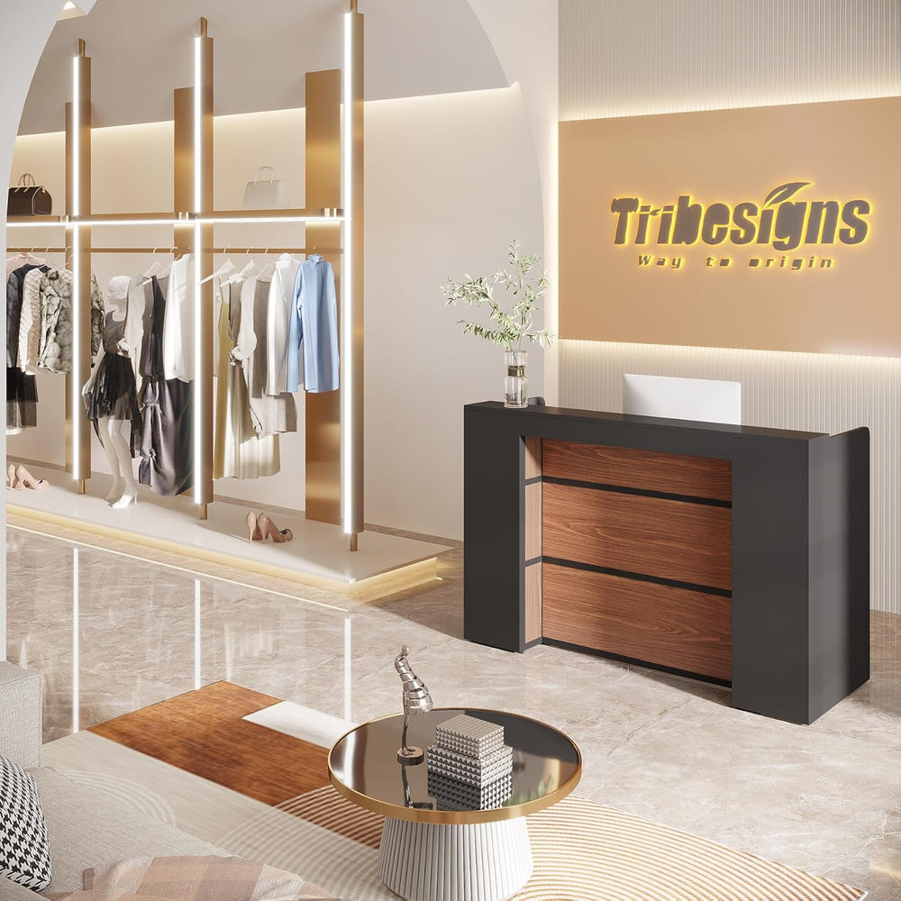 Modern Reception Desk with LED Lights, Front Desk Counter-Tribesigns
