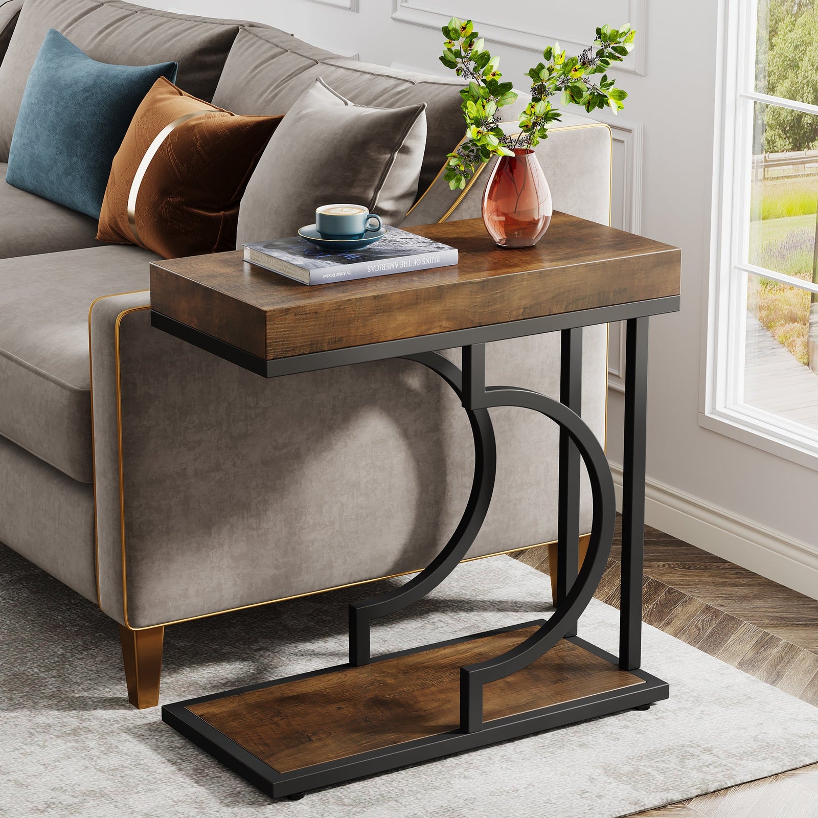 Tribesigns C Table, Modern End Table Bedside Table with Metal Frame ...