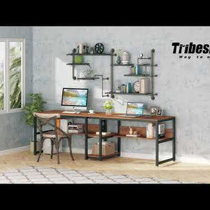 Tribesigns Double Workstation Desk with Shelves