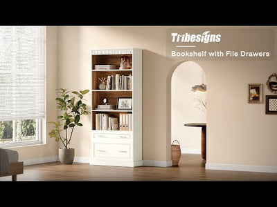 Tribesigns 72" Bookshelf with Drawers, 5-Shelf Bookcase Display Shelf ...