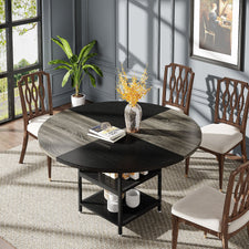 Tribesigns Dining Table, Round Kitchen Dinner Table with Storage Shelf