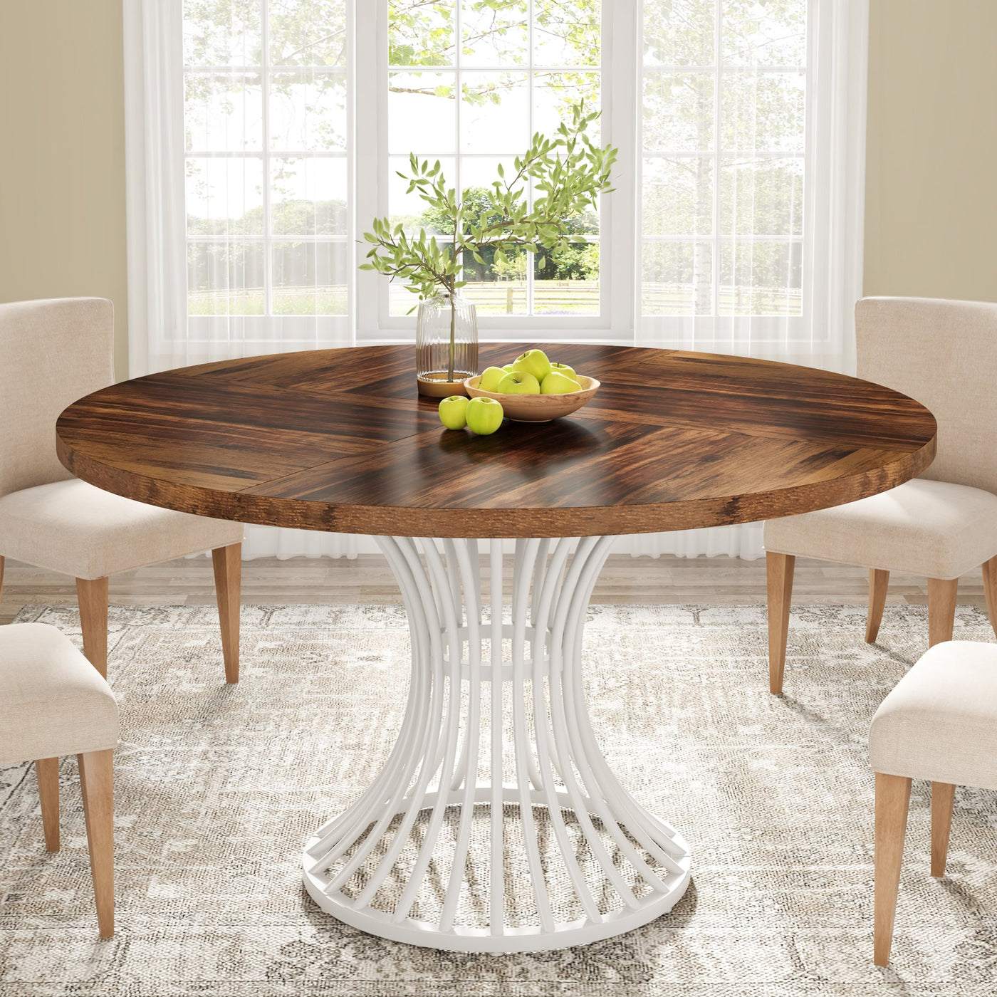 Tribesigns Round Dining Table for 4-6, 47" Farmhouse Kitchen Table