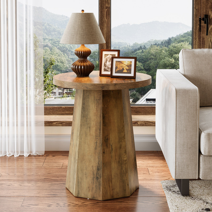 Tribesigns Round End Table Wooden Couch Side Table with Octagonal Base ...