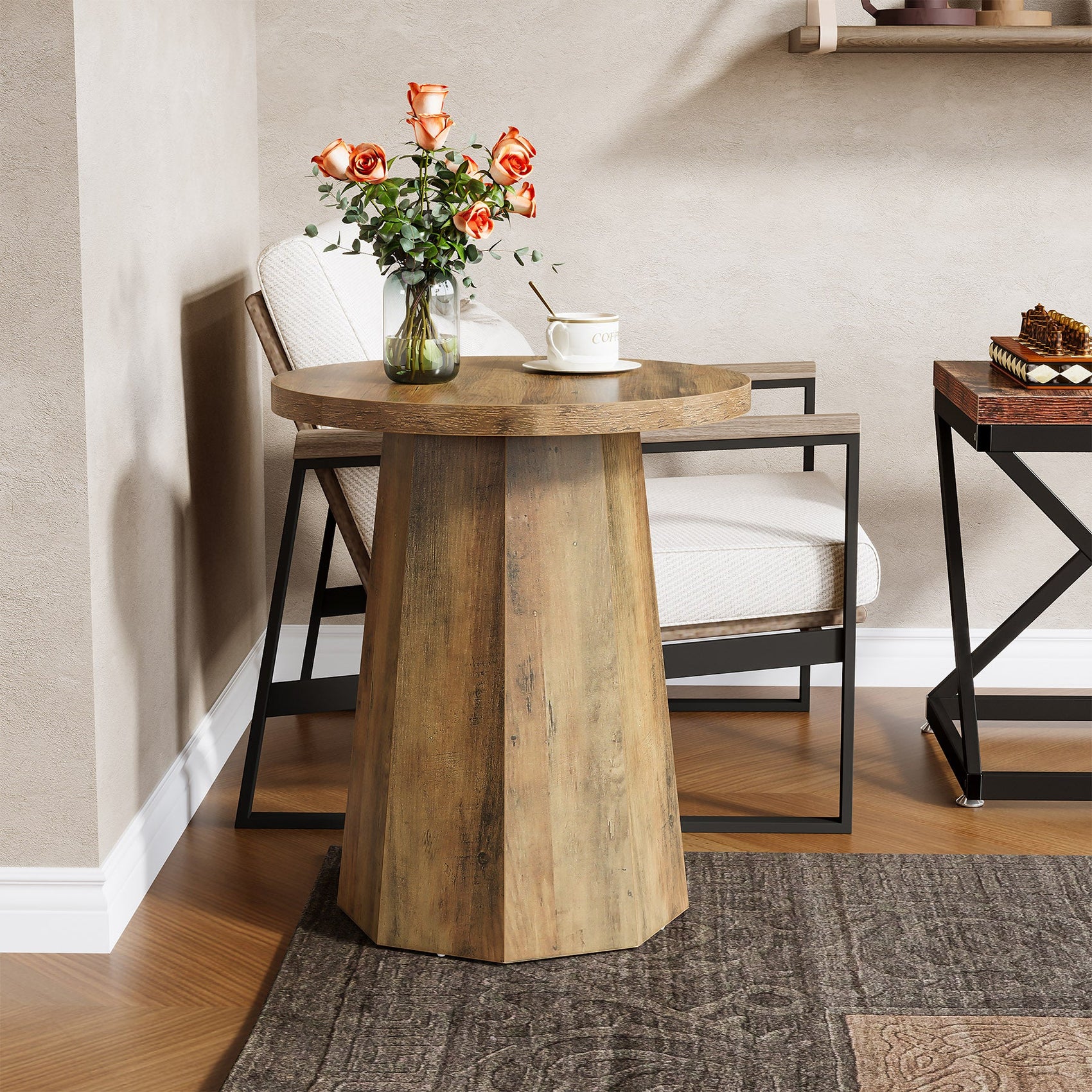 Tribesigns Round End Table Wooden Couch Side Table with Octagonal Base ...