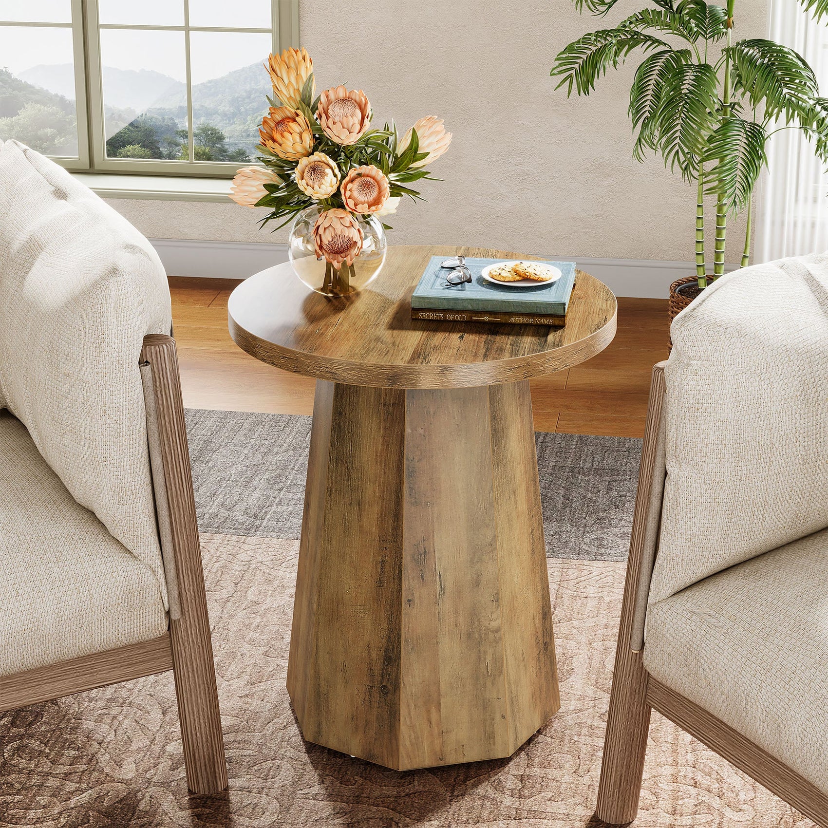 Tribesigns Round End Table Wooden Couch Side Table with Octagonal Base ...