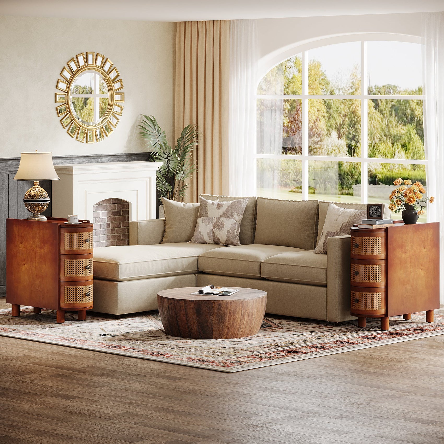 Tribesigns Wood End Table, 3-Drawer Side Table with 3 Rattan Drawers ...