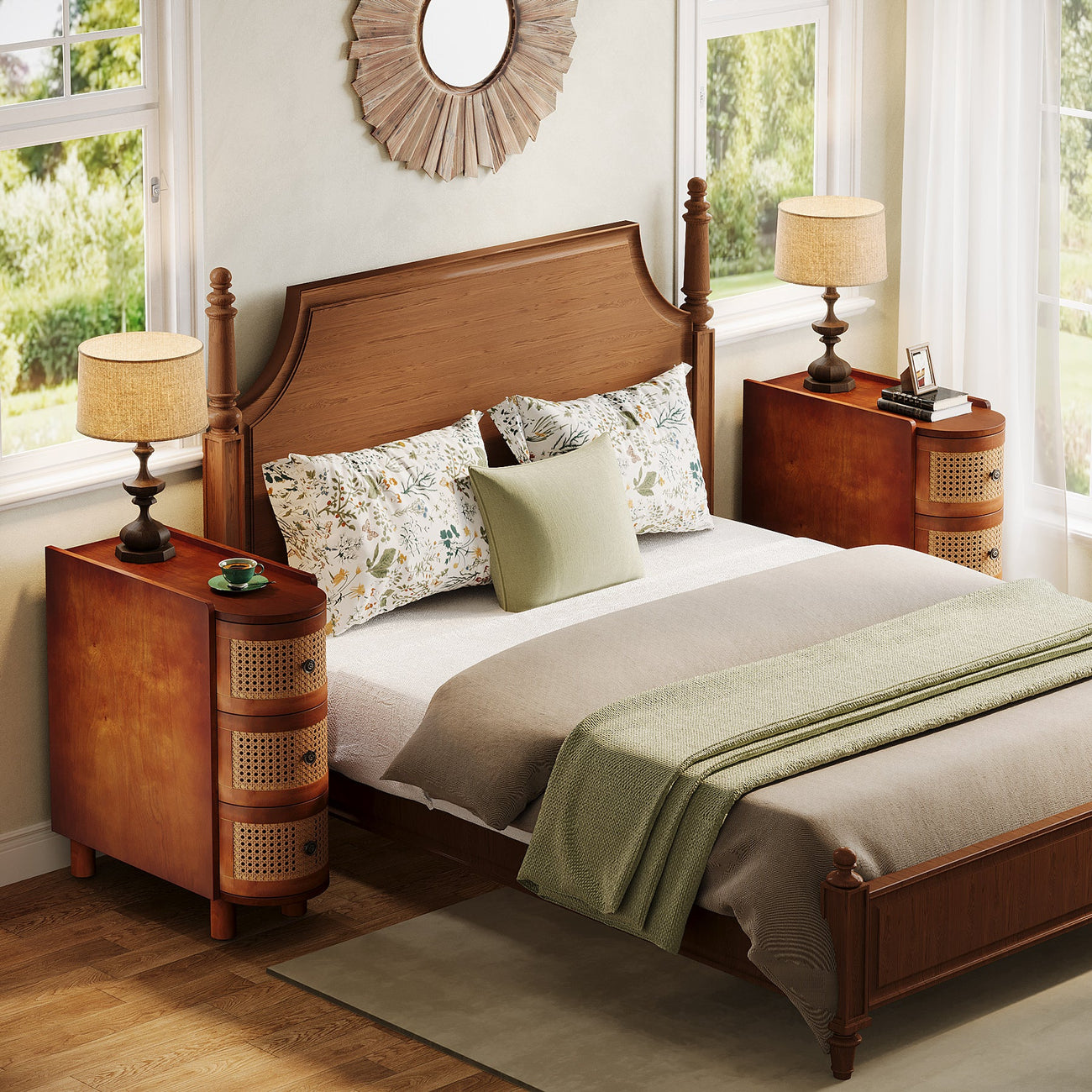 Tribesigns Wood End Table, 3-Drawer Side Table with 3 Rattan Drawers ...