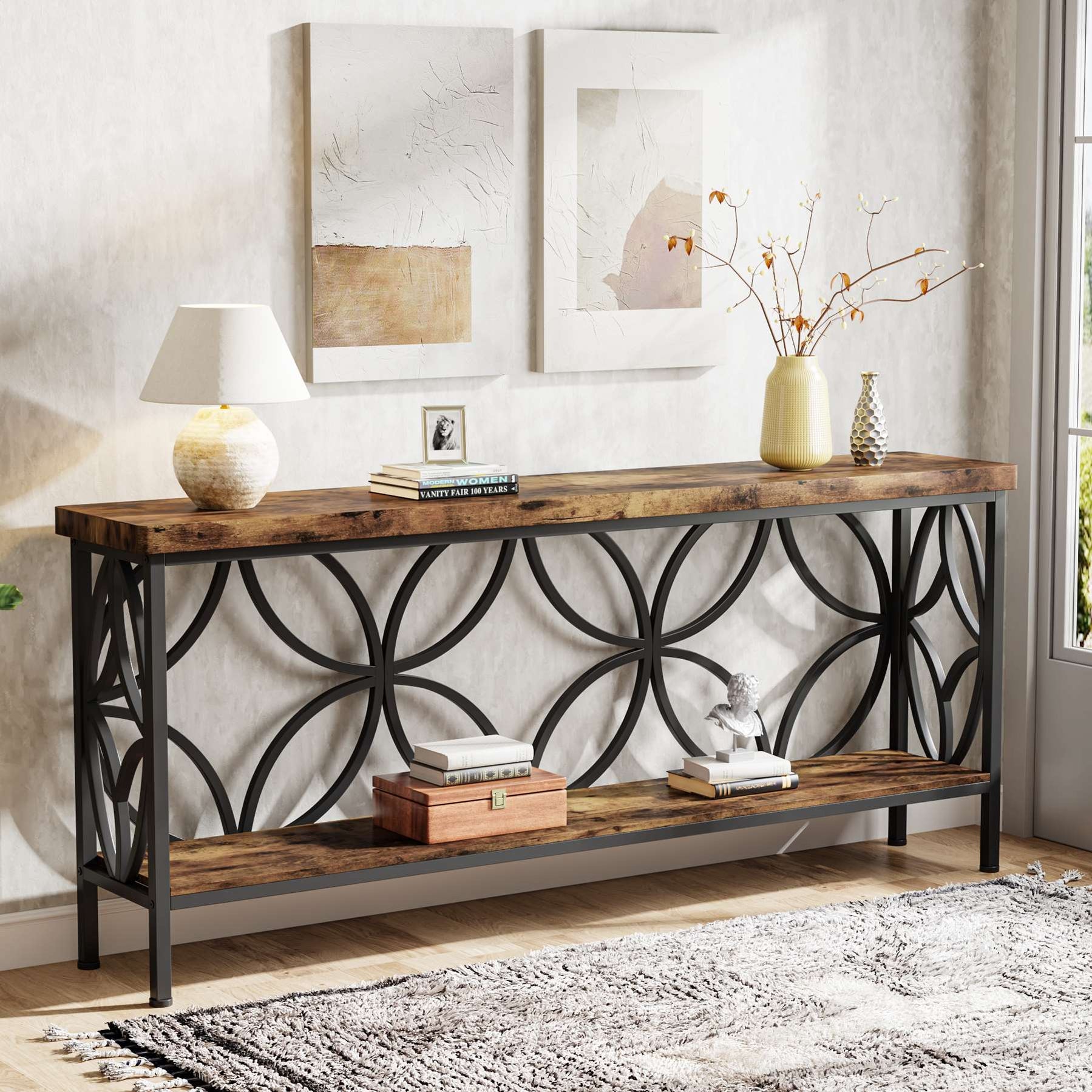 Tribesigns 2-Tier Console Table, 70.9" Industrial Sofa Foyer Table