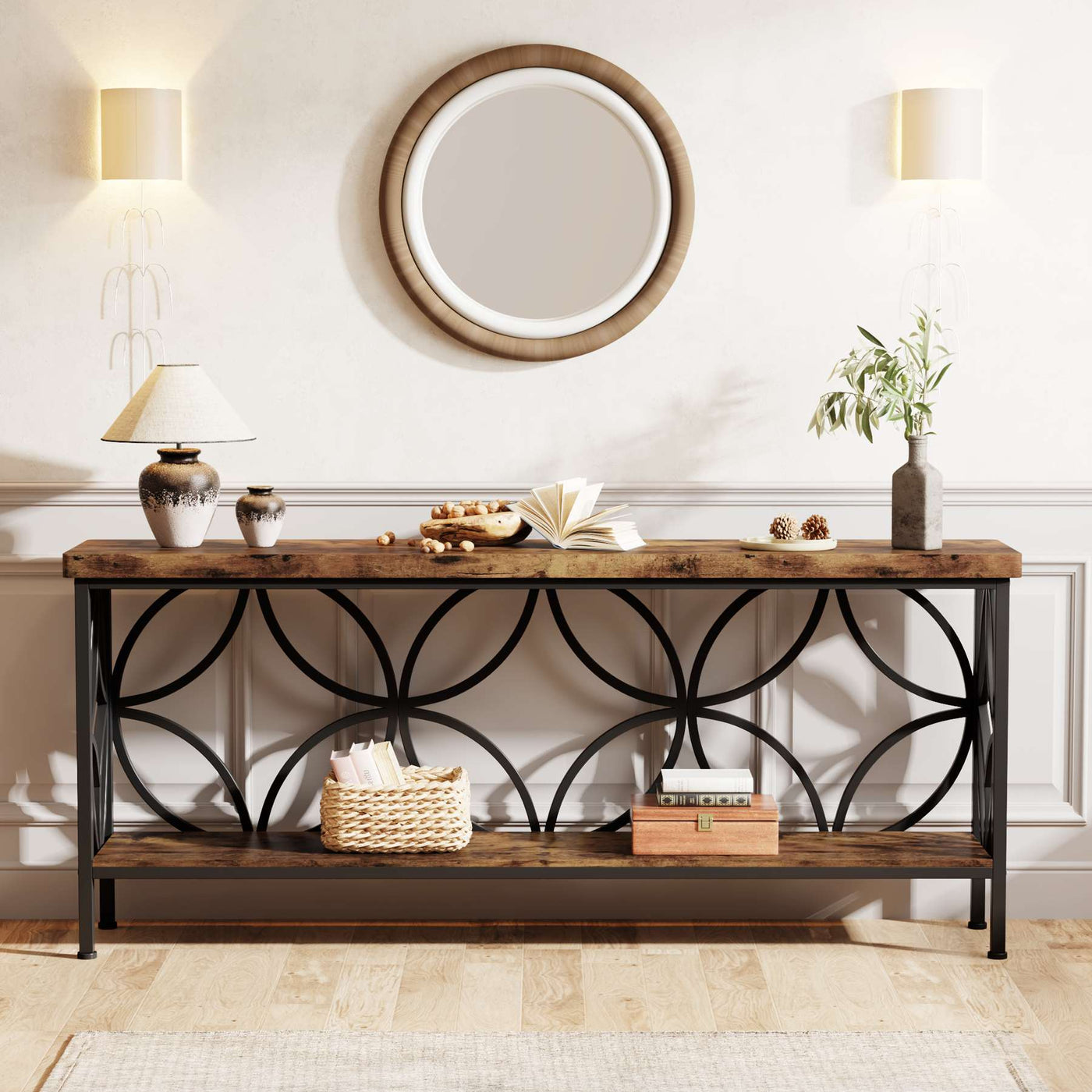 Tribesigns 2-Tier Console Table, 70.9" Industrial Sofa Foyer Table