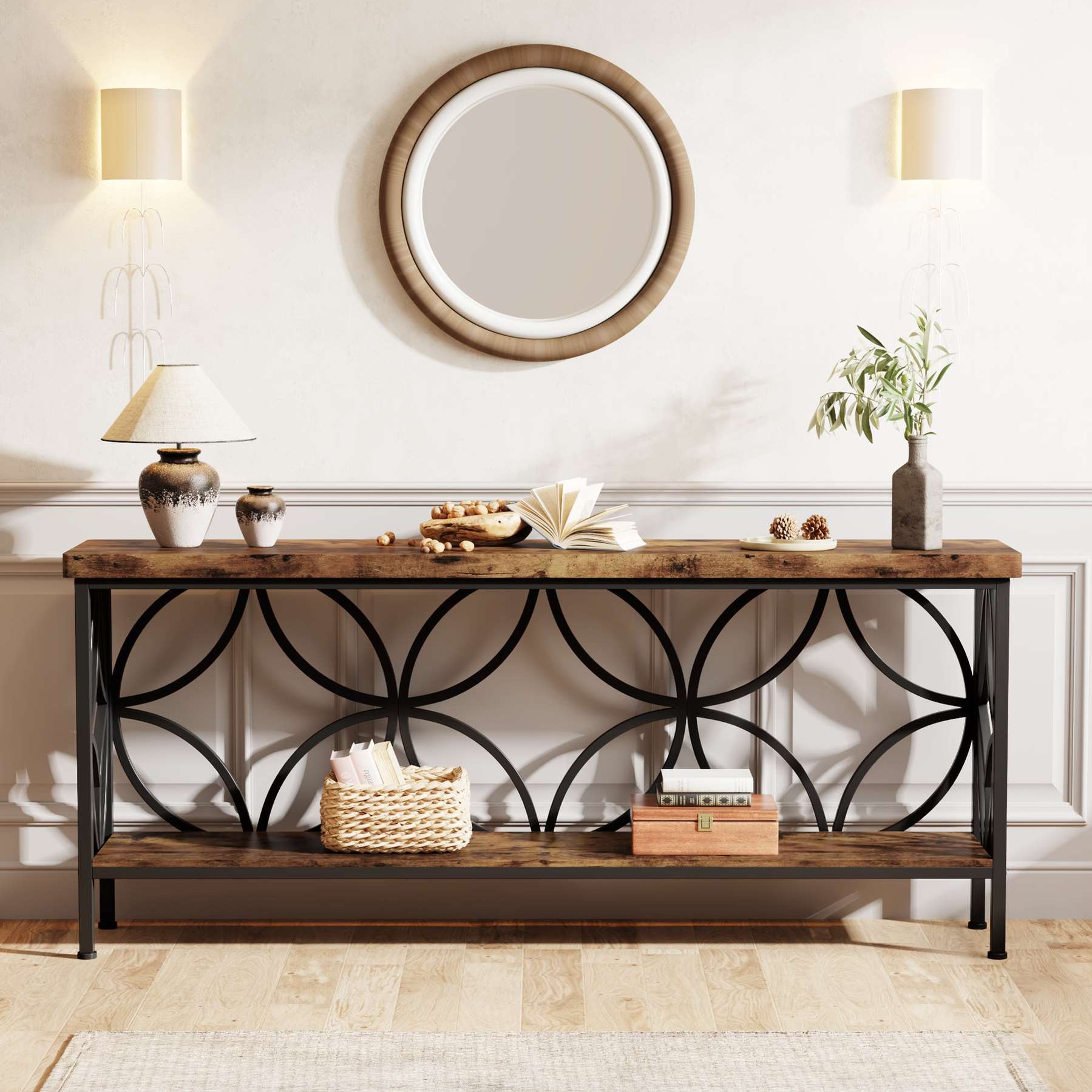 Tribesigns 2-Tier Console Table, 70.9" Industrial Sofa Foyer Table