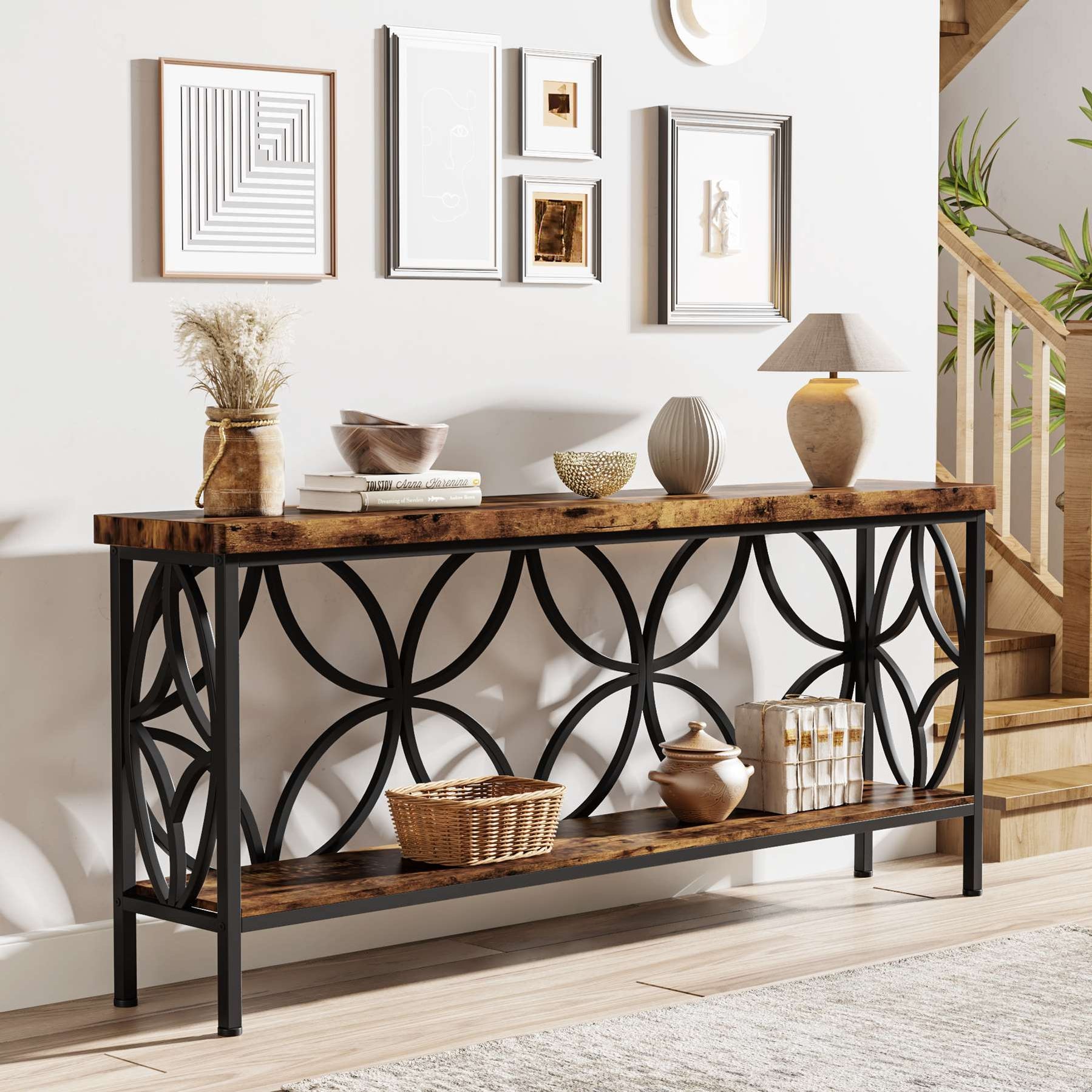 Tribesigns 2-Tier Console Table, 70.9" Industrial Sofa Foyer Table
