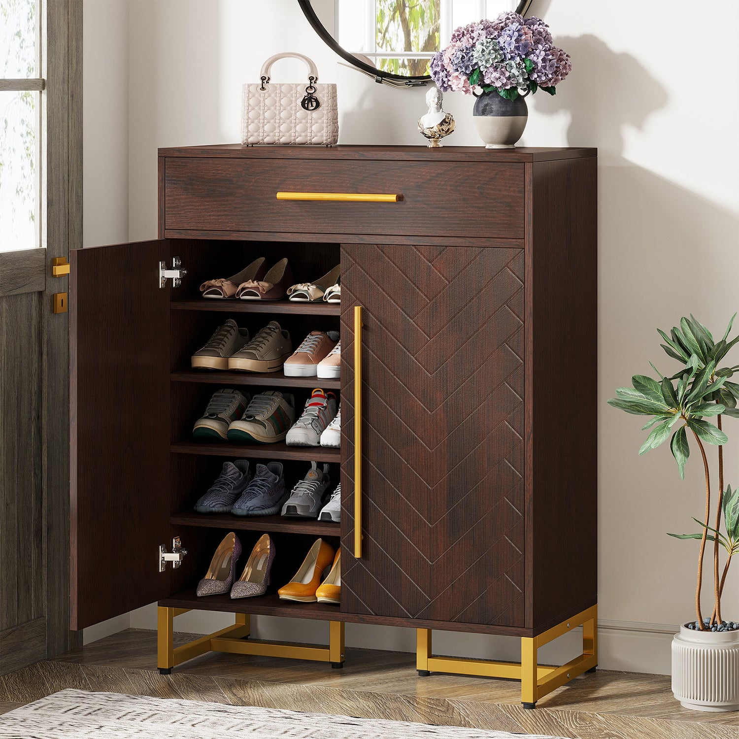 Tribesigns 20 Pair Shoe Cabinet with Drawer & Adjustable Shelves-Tribesigns