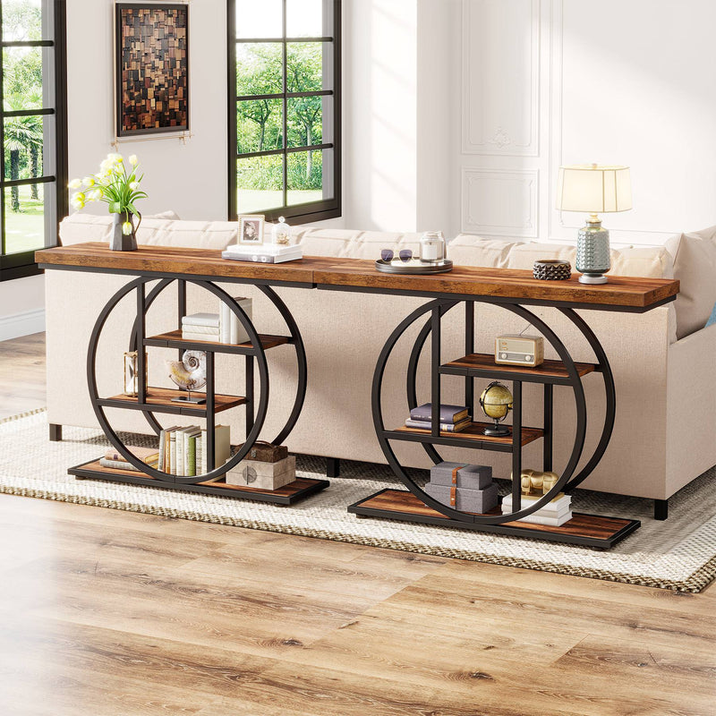 Console Table with Circular Base, Unique Entryway Tables-Tribesigns