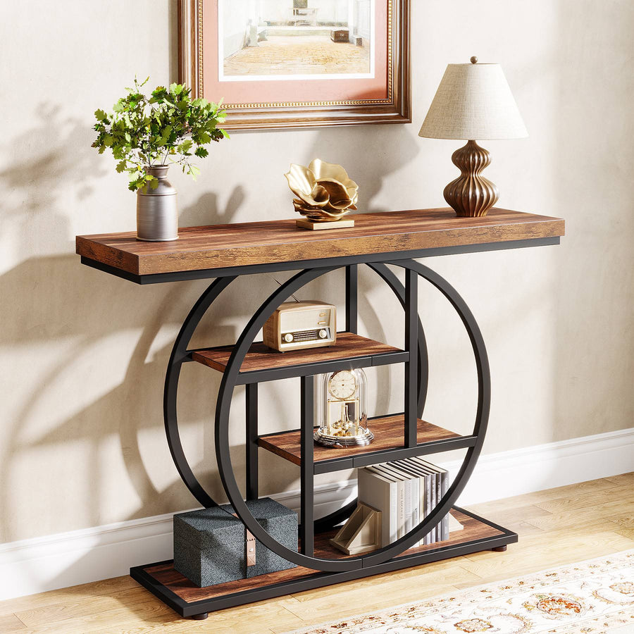 Console Table with Circular Base, Unique Entryway Tables-Tribesigns